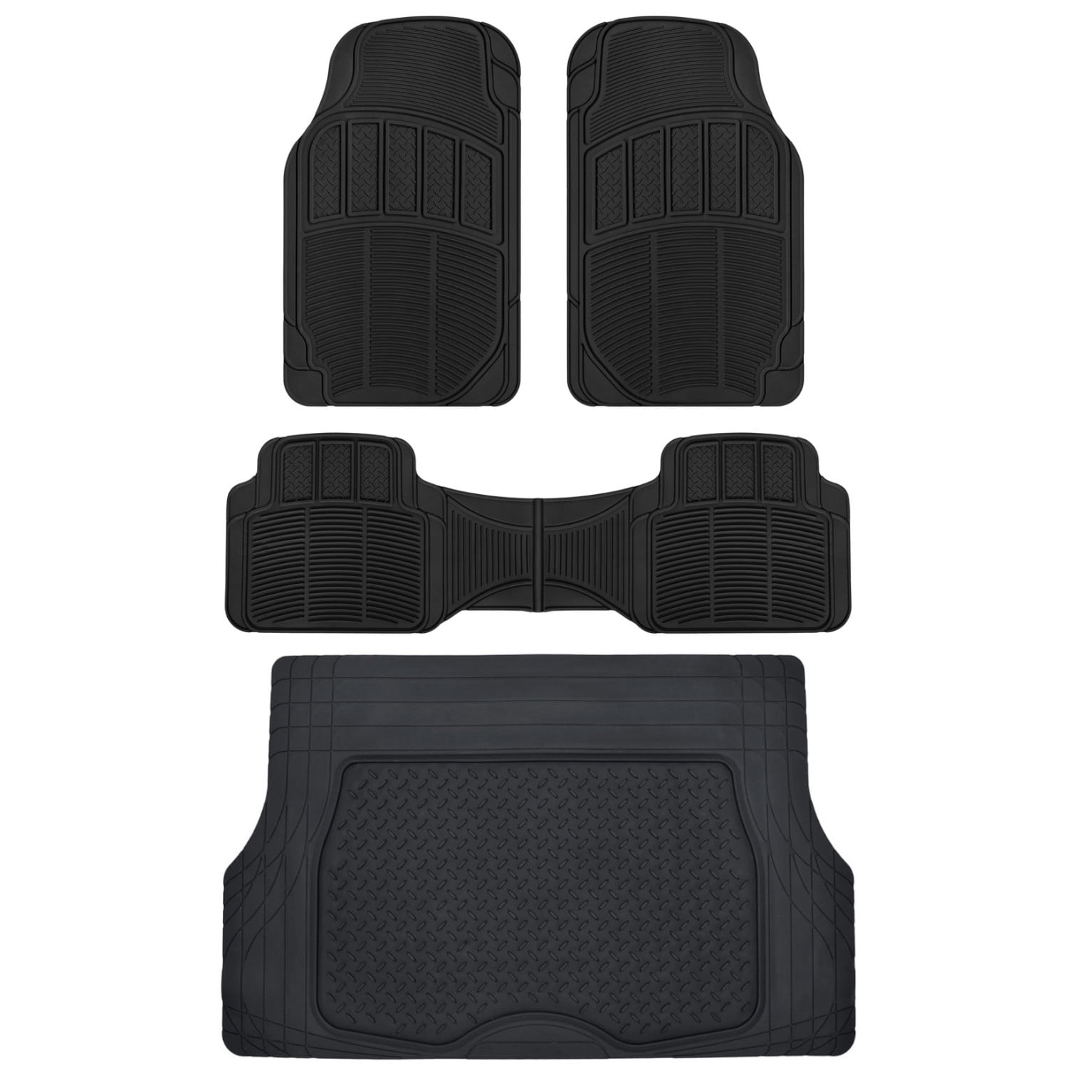 CarXS Proliners Classic Rubber Car Floor Mats - 4pc Front & Rear +Trunk ...