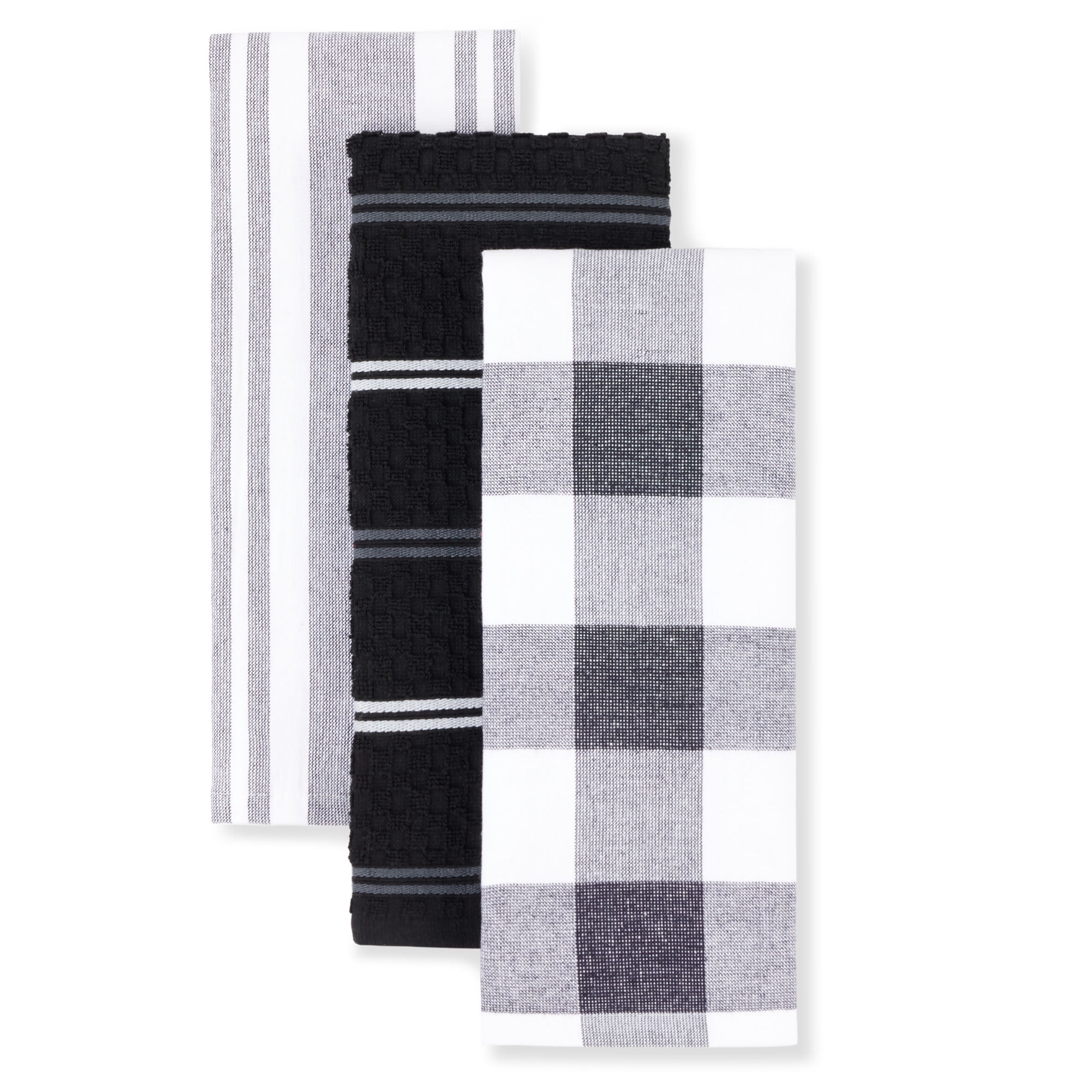 KitchenAid Stripe Gingham Dual Purpose Kitchen Towel 3-Pack Set, Onyx ...