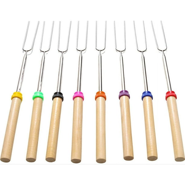 Jinsinto Campfire Roasting Sticks for Marshmallow and Hot Dog - Set of 8 Telescopic Smores ...