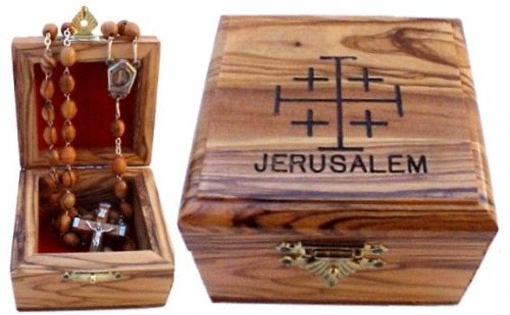 Jerusalem Cross Olive Wood Rosary and Box - Made in Bethlehem - Walmart.com