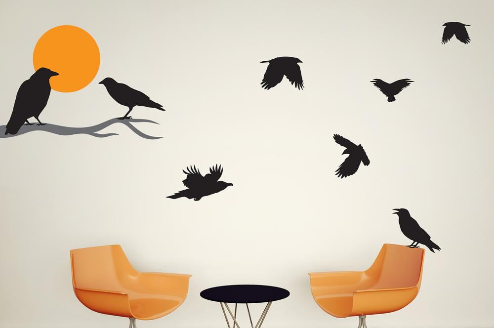 Crows with Moon and Wall Decal Sticker Set by Wallmonkeys Peel and ...