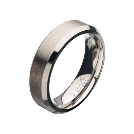 INOX FR23646-12 6 mm Men Stainless Steel Matte Vebeled Band Ring - Size ...