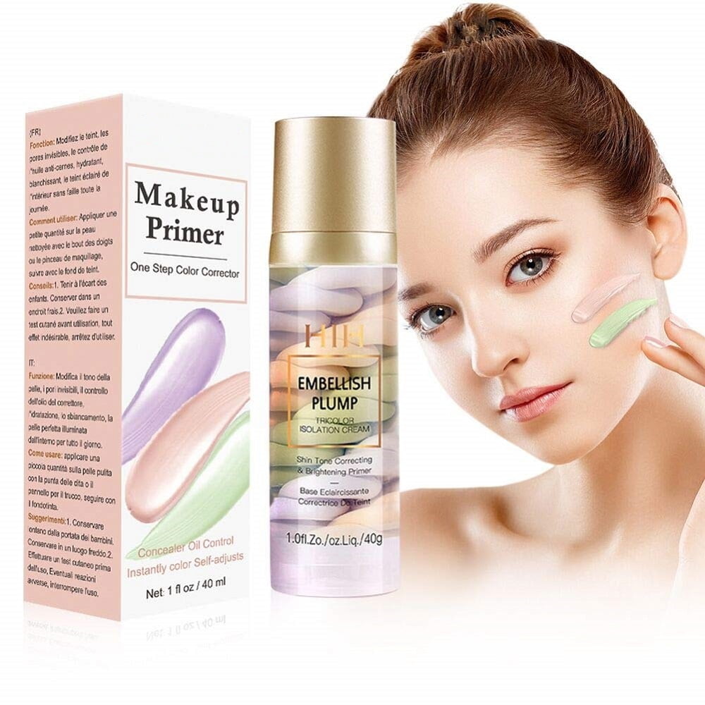 Makeup Primer, One Step Color Corrector Rainbow Tricolor Makeup Base ...