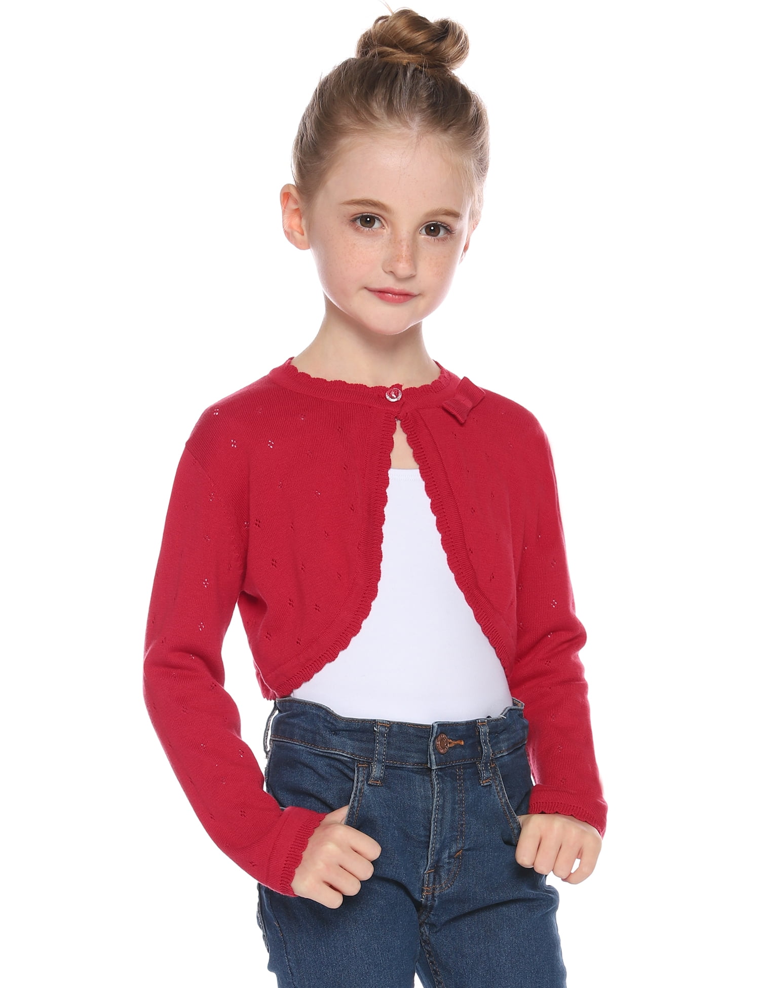Uniexcosm Little Girls Sweaters Shrug Cardigan Knit Long Sleeve Wedding ...