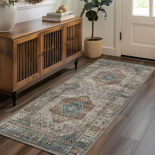 KUETH 2'x5' Machine Washable Rug, Ultra Thin Non Slip Rugs, Indoor ...