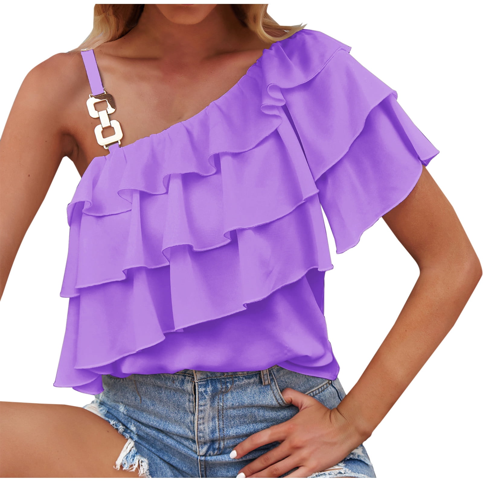 Usmixi Womens Tops Club Fashion Ruffle Layer Metal Strap Going out ...