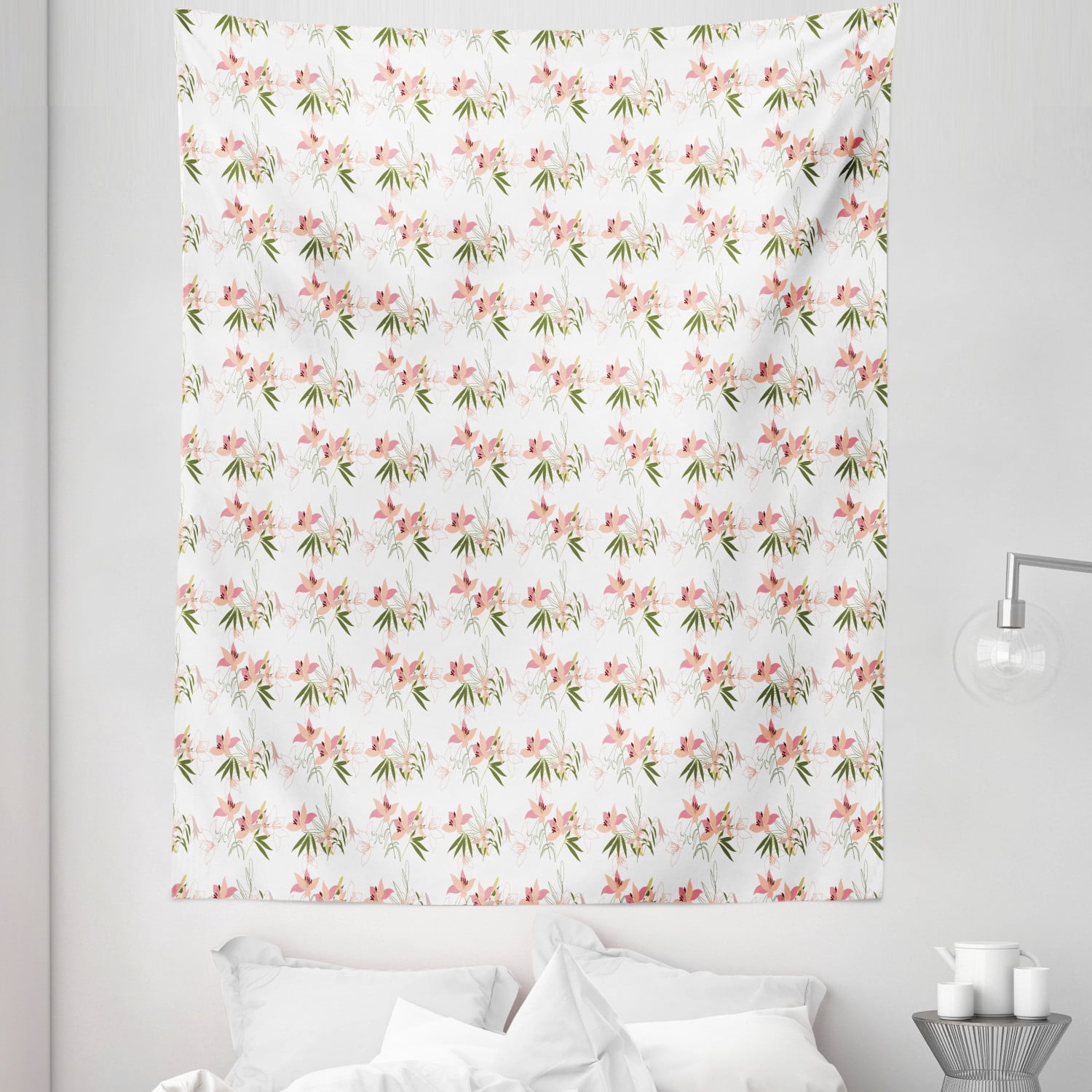 Floral Tapestry, Romantic Bouquet of Lilies in Soft Colors Contour ...