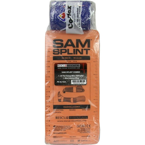 SAM® Splint Combo Pack (36" Orange/Blue Flat Splint & Blue Cohesive Wrap) - Walmart.com