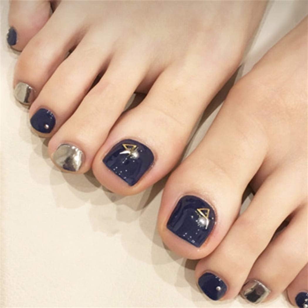 Dark Blue Toe Nail Art