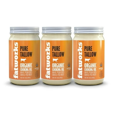 Organic Grass-Fed Beef Tallow, 100% Pure Rendered Fat for Cooking and ...