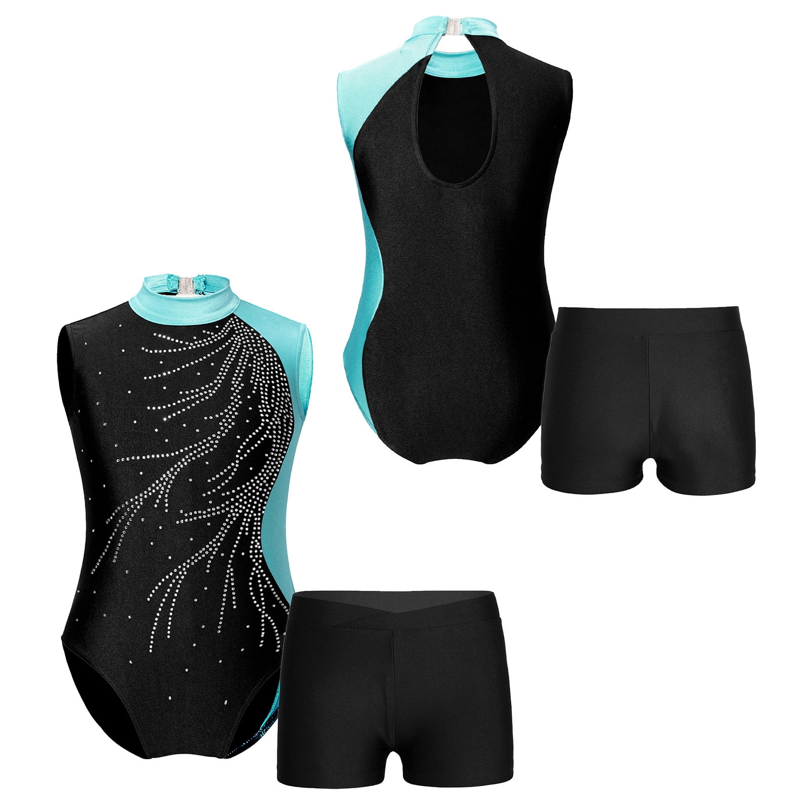 iiniim Kids Girls Rhinestone Dance Gymnastic Leotard with Short ...