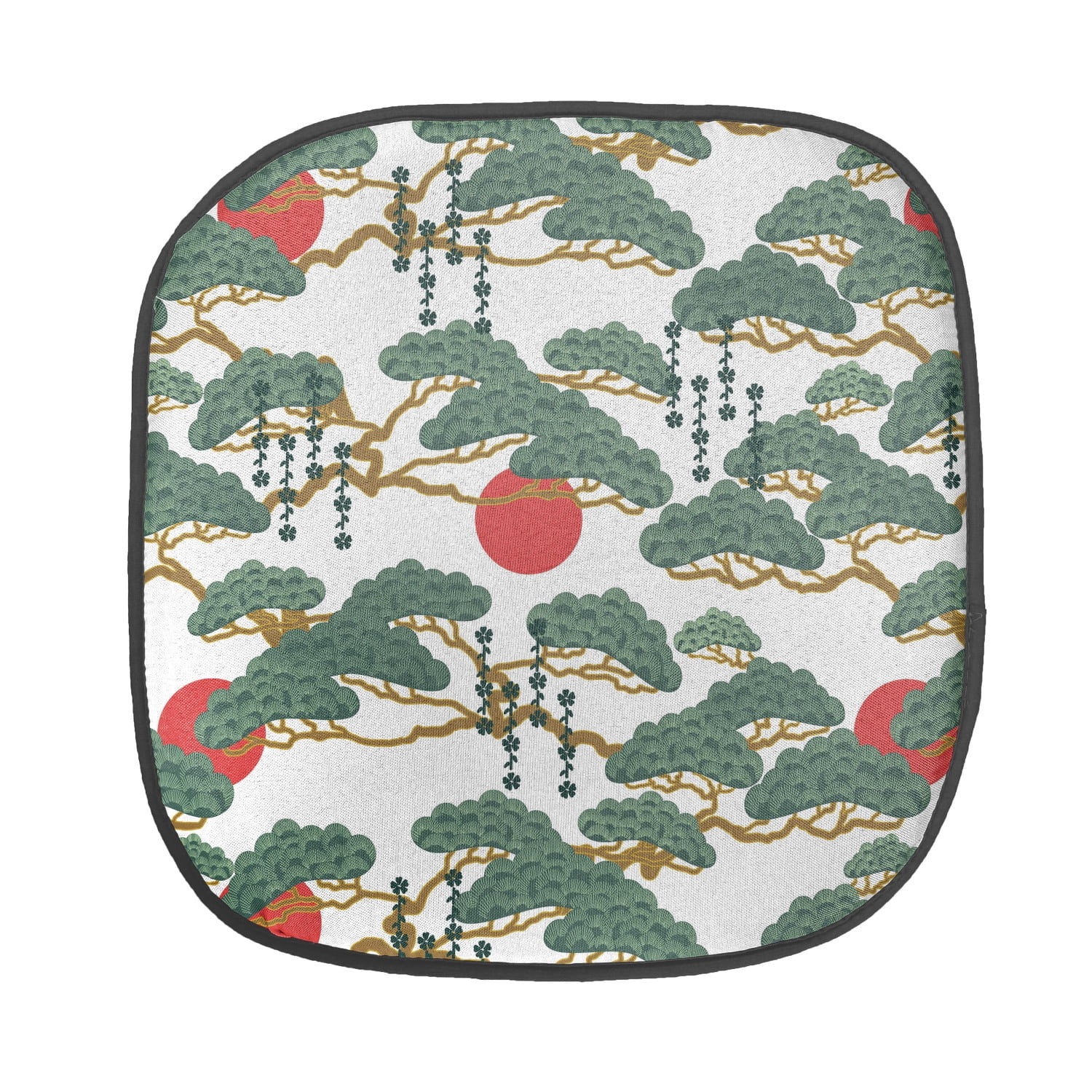 Ethnic Chair Seating Cushion, Japanese Pattern of Bonsai and Sun ...