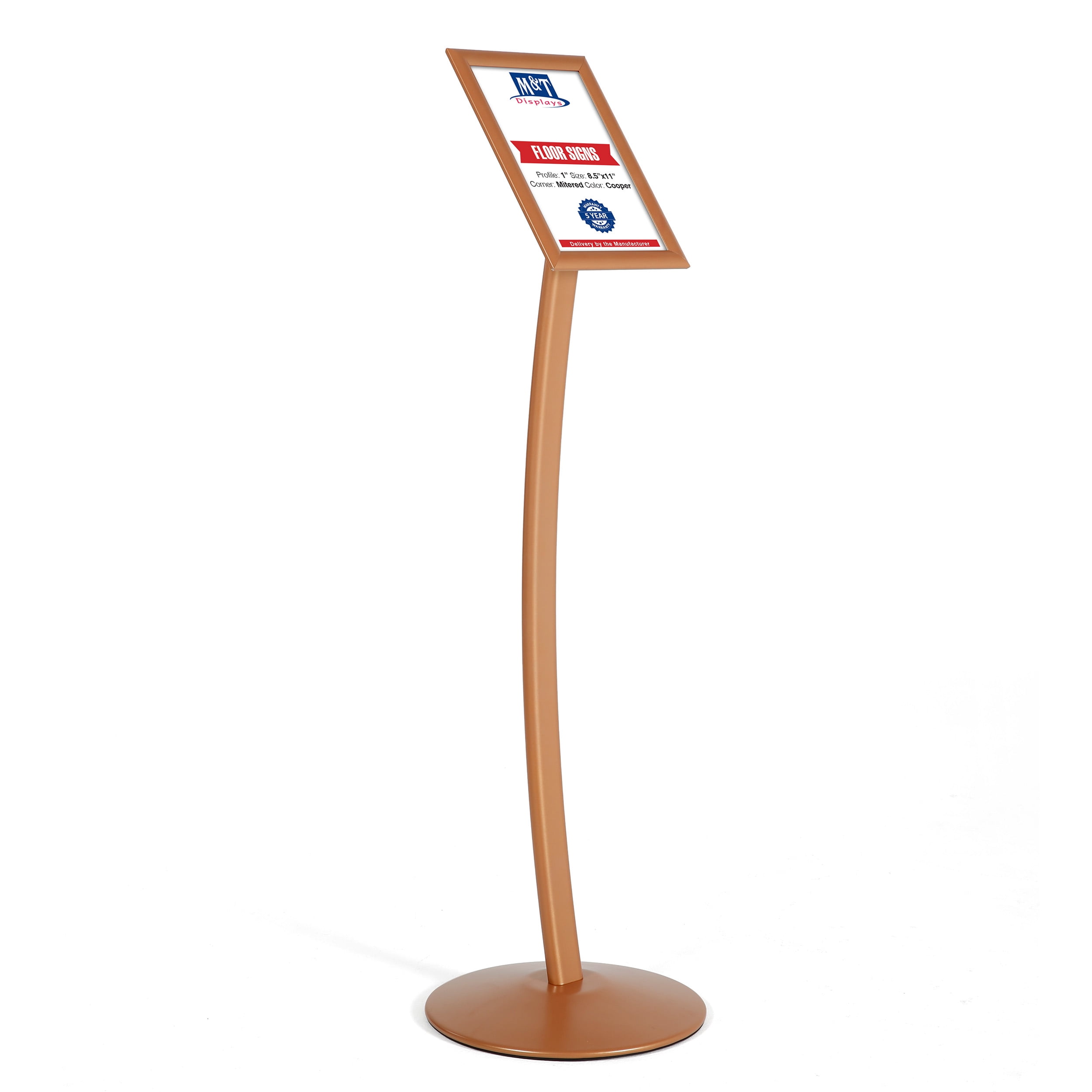 M&T Displays Curved Menu Board, 8.5x11 inch Copper Pedestal Sign Holder ...
