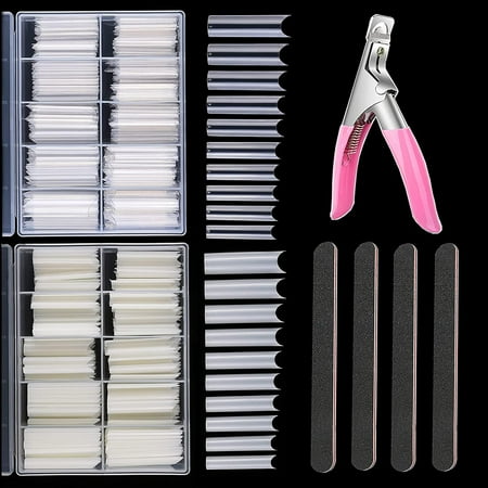 Extra Long Nail Tips, 400pcs Acrylic C Curve Clear and Natural Nail ...