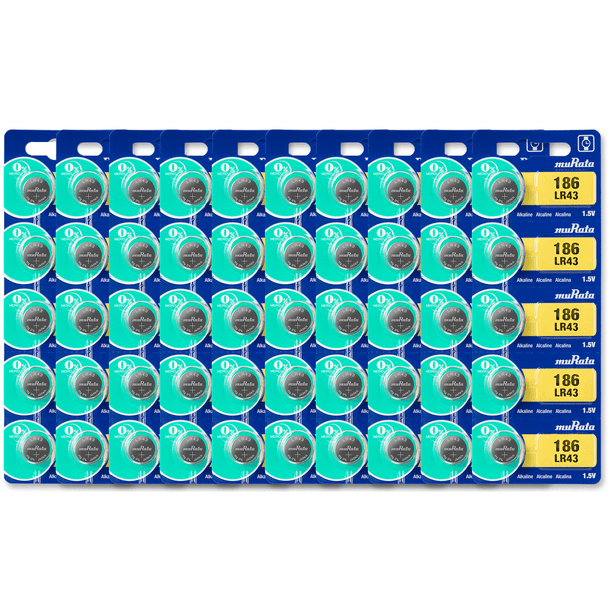 Murata LR43 Battery 1.55V Alkaline Button Cell (100 Batteries ...