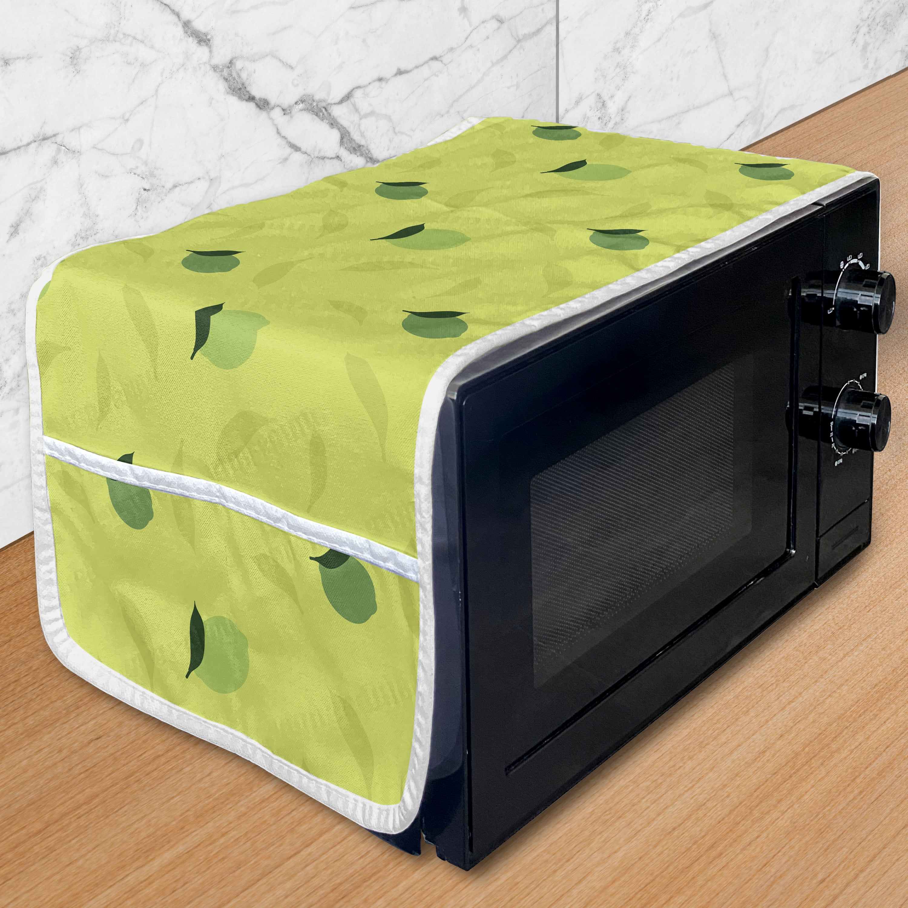 Lime Microwave Oven Cover, Silhouette of Citrus Fruit with Leaf ...