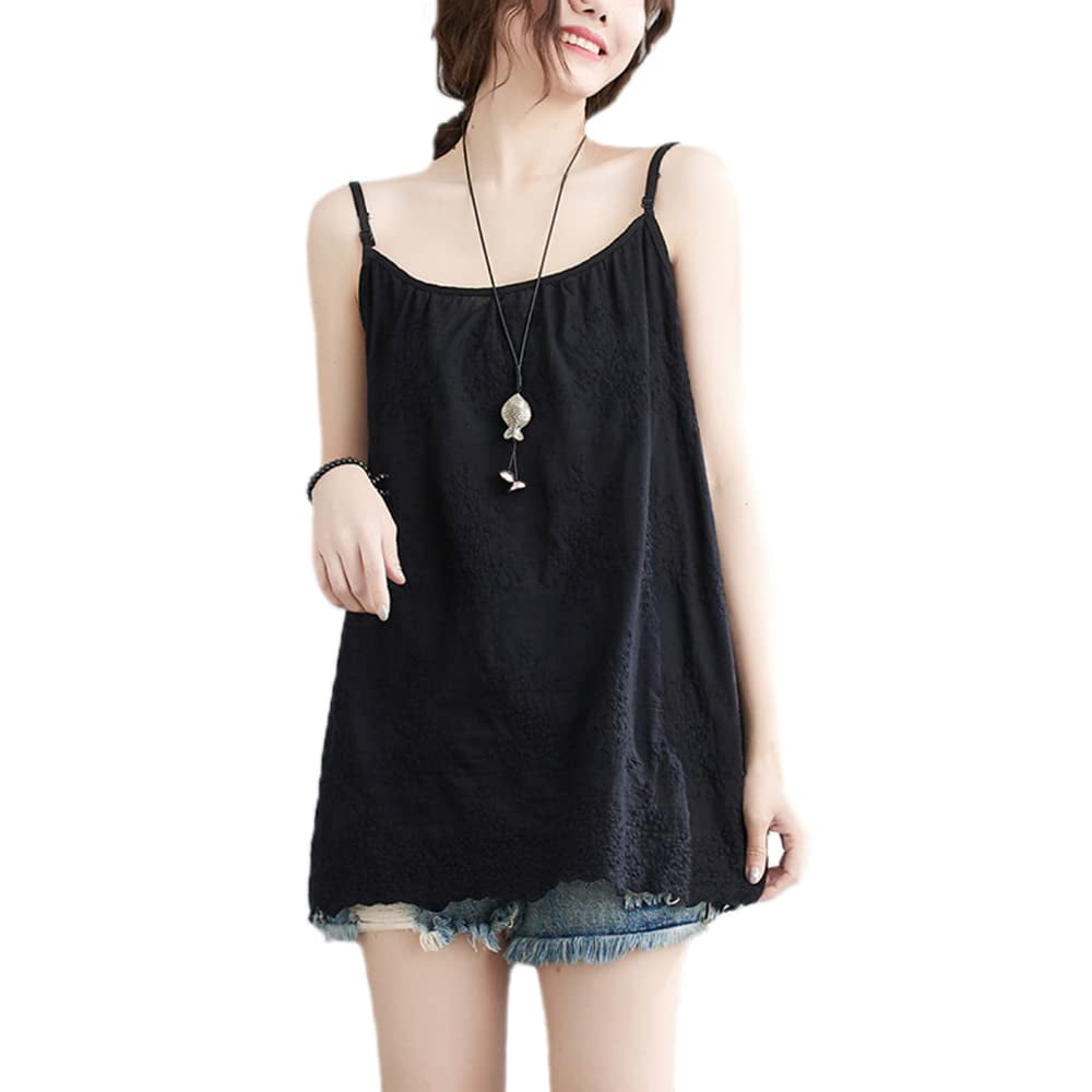 YM YOUMU Women Cotton Floral Lace Embroidery Cami Tank Top Adjustable ...
