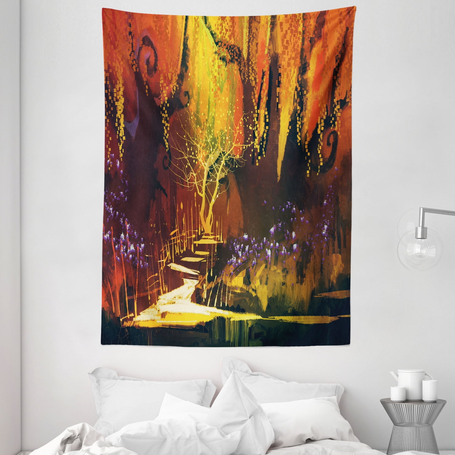 Fantasy Art House Decor Tapestry, Enchanted World Imaginary Forest with ...