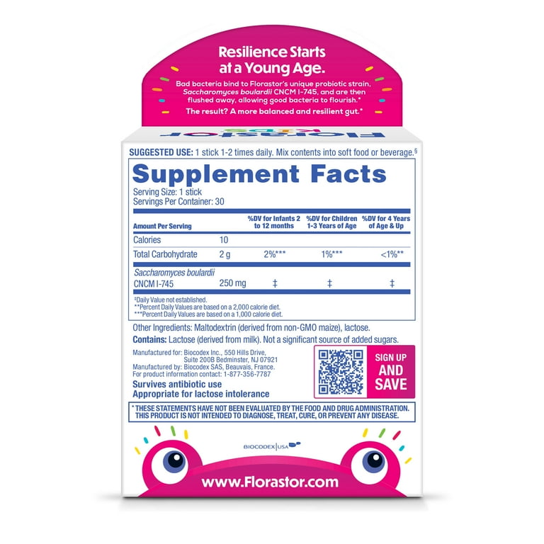 Florastor Kids Daily Probiotic Supplement, Saccharomyces, 03/12/2024