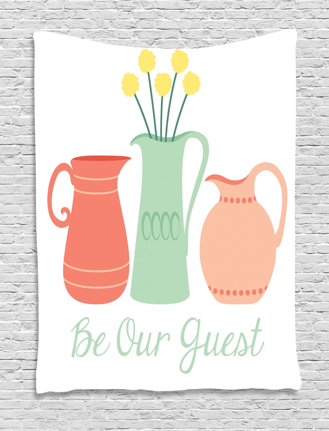 Be Our Guest Tapestry, Flower Vases and Pale Yellow Blossoms on White ...