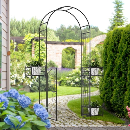 Dextrus Heavy Duty Steel Garden Arch with Planter Boxes and Gate ...
