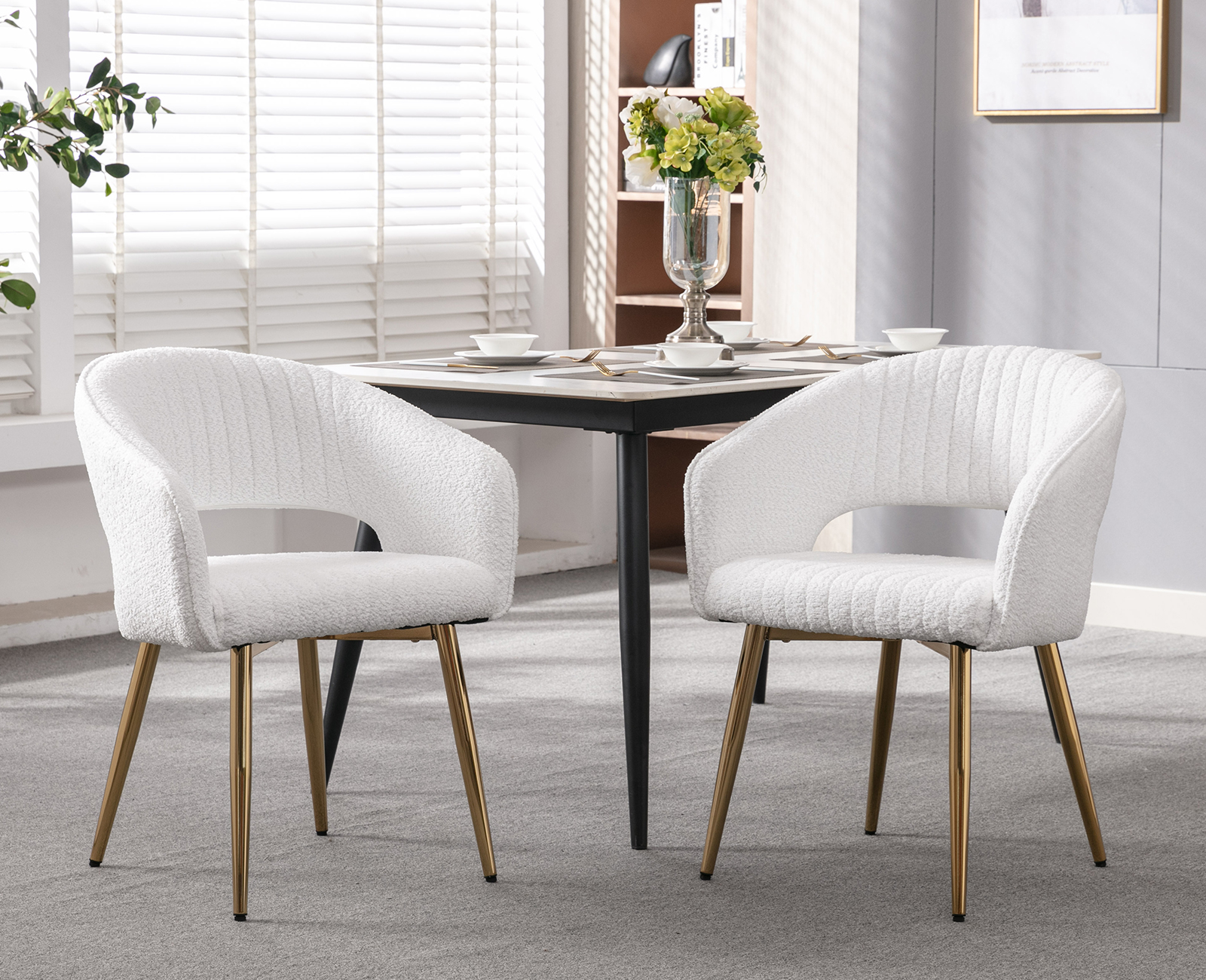 Guyou Modern Faux Fur Dining Chair Set of 2, Upholstered Accent ...