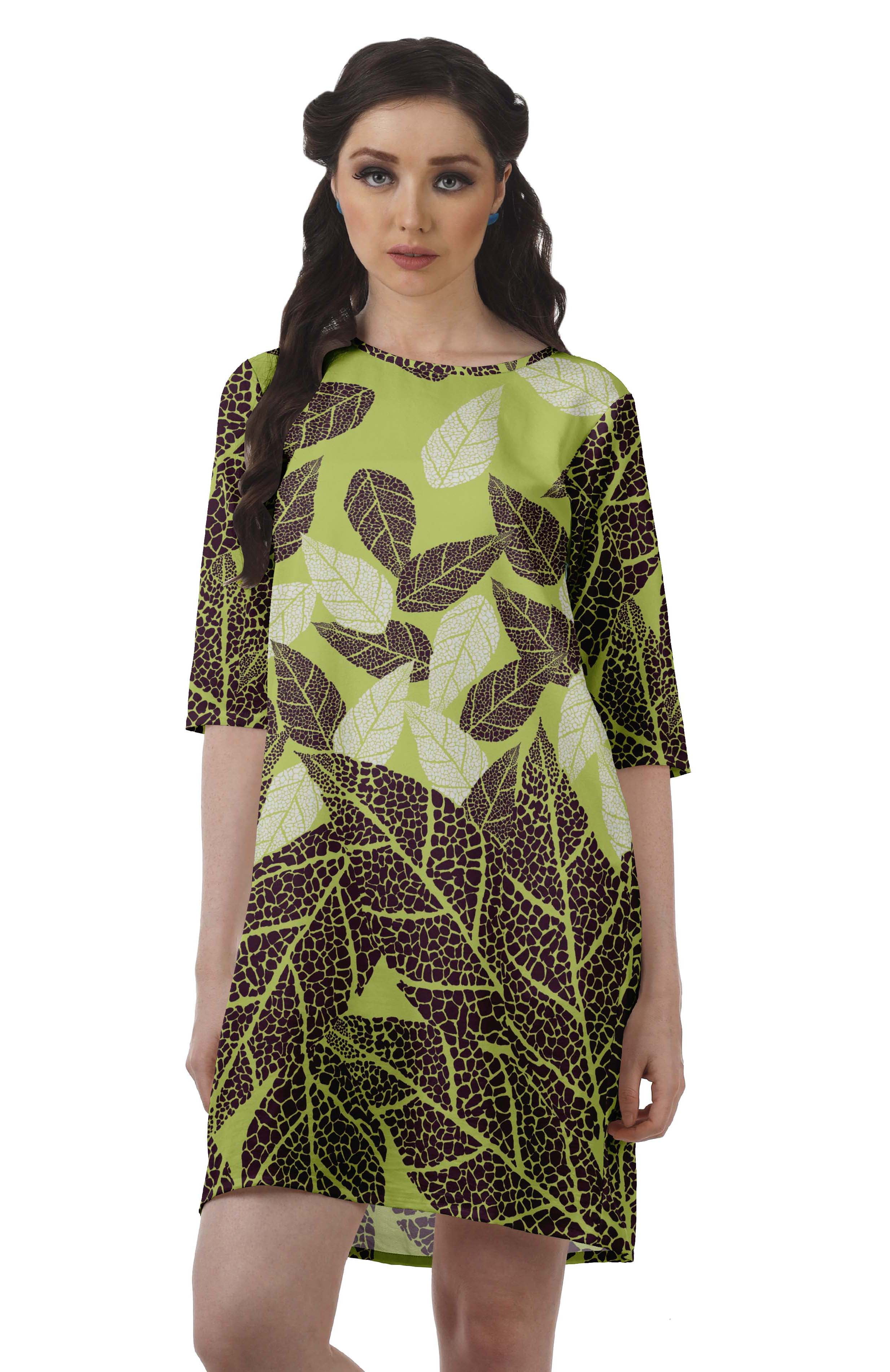 Moomaya Scoop Neck Moss Georgette Shift Party Dress For Women 3/4 ...