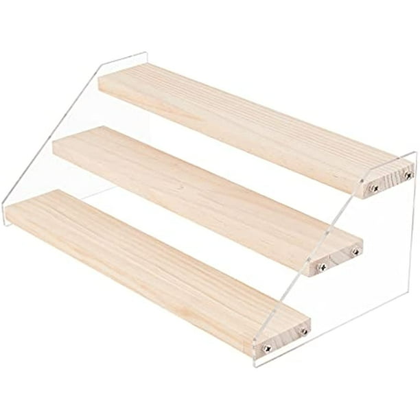 Acrylic Display Stand 3-Step Display Stands Showing Stand Clear Display Shelf with Iron and Wood ...