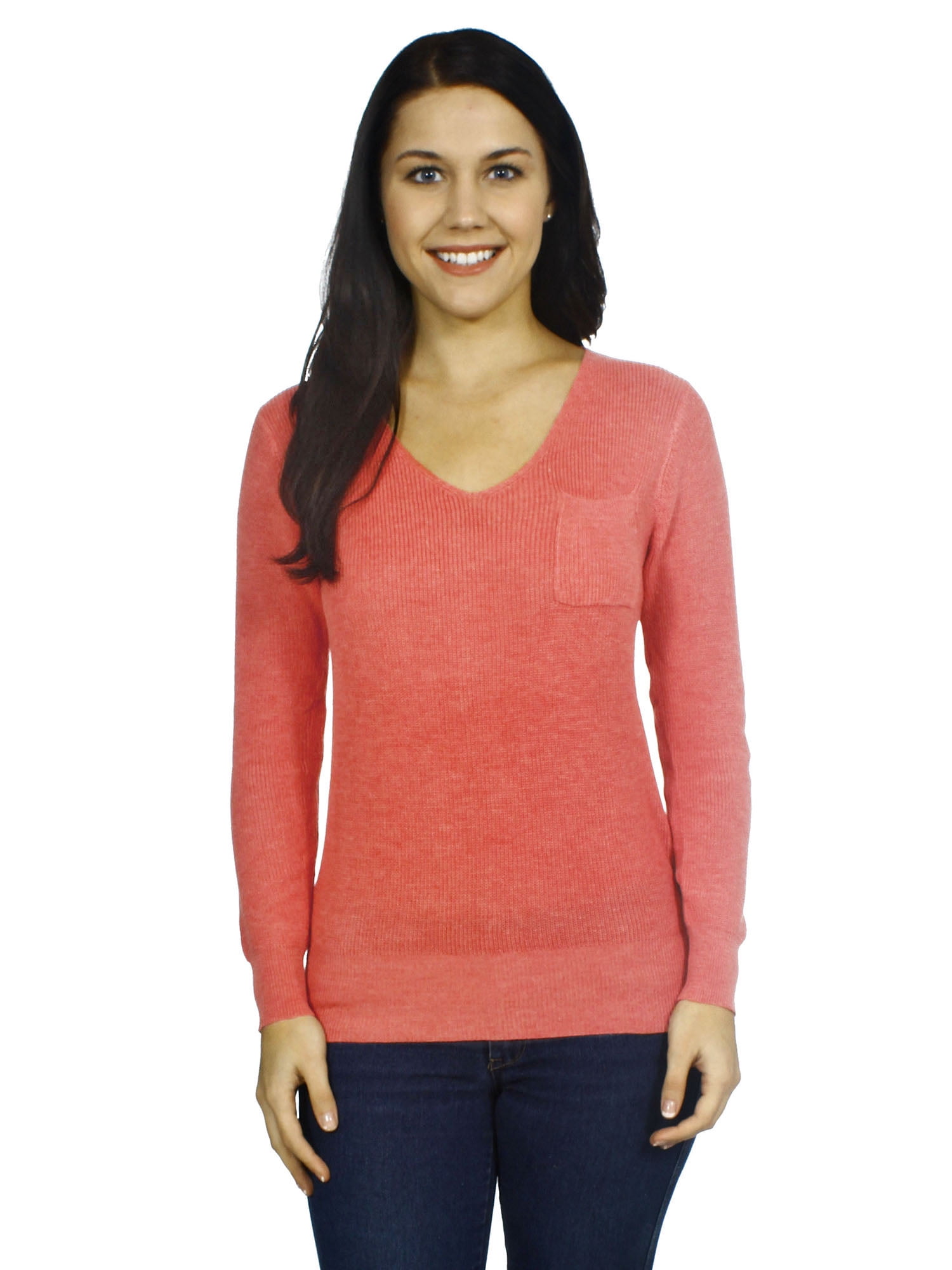 Simplicity Women's Basic V-Neck Long Sleeve Knit Pullover Sweater ...