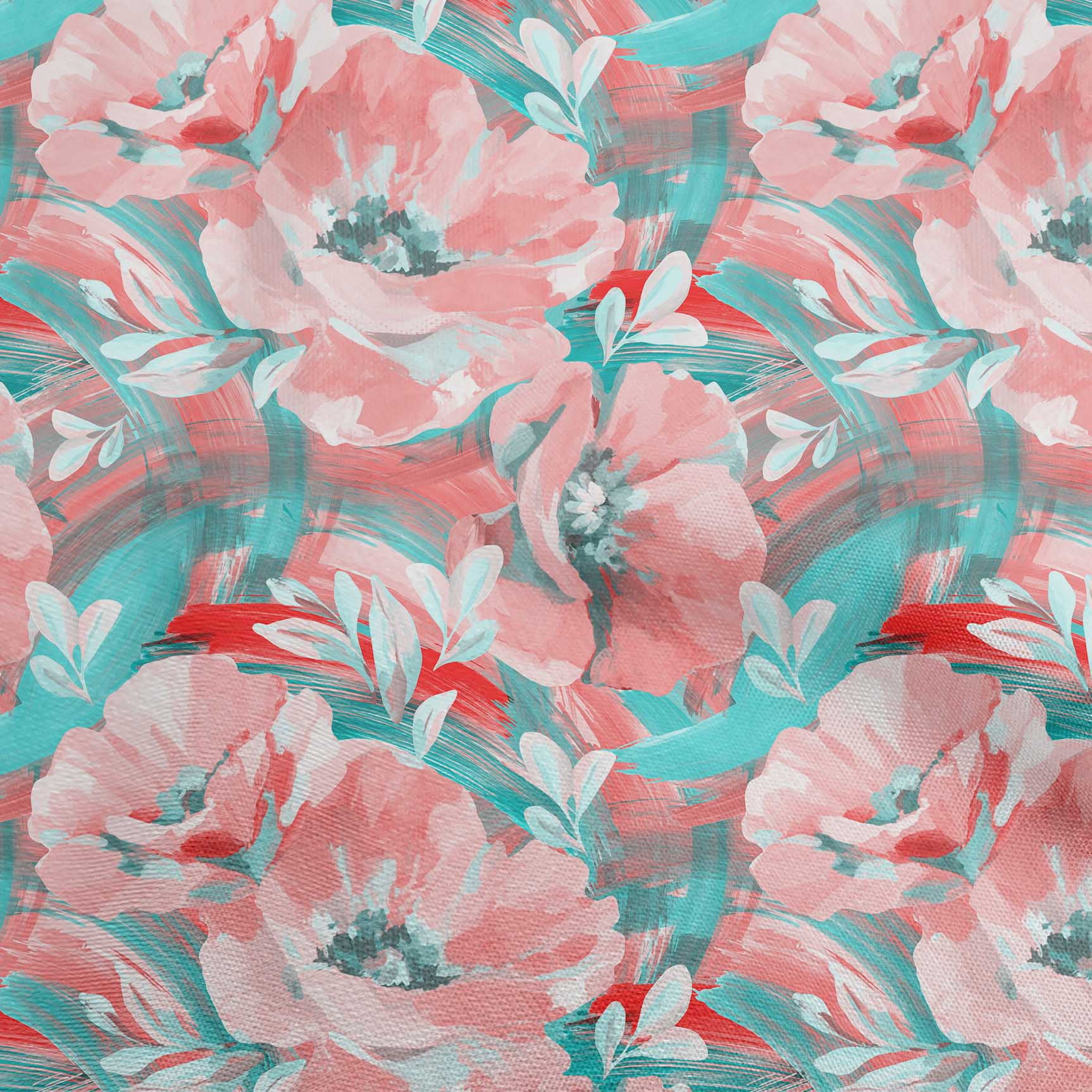 oneOone Silk Tabby Pink Salmon Fabric Floral & Sewing Material Print ...