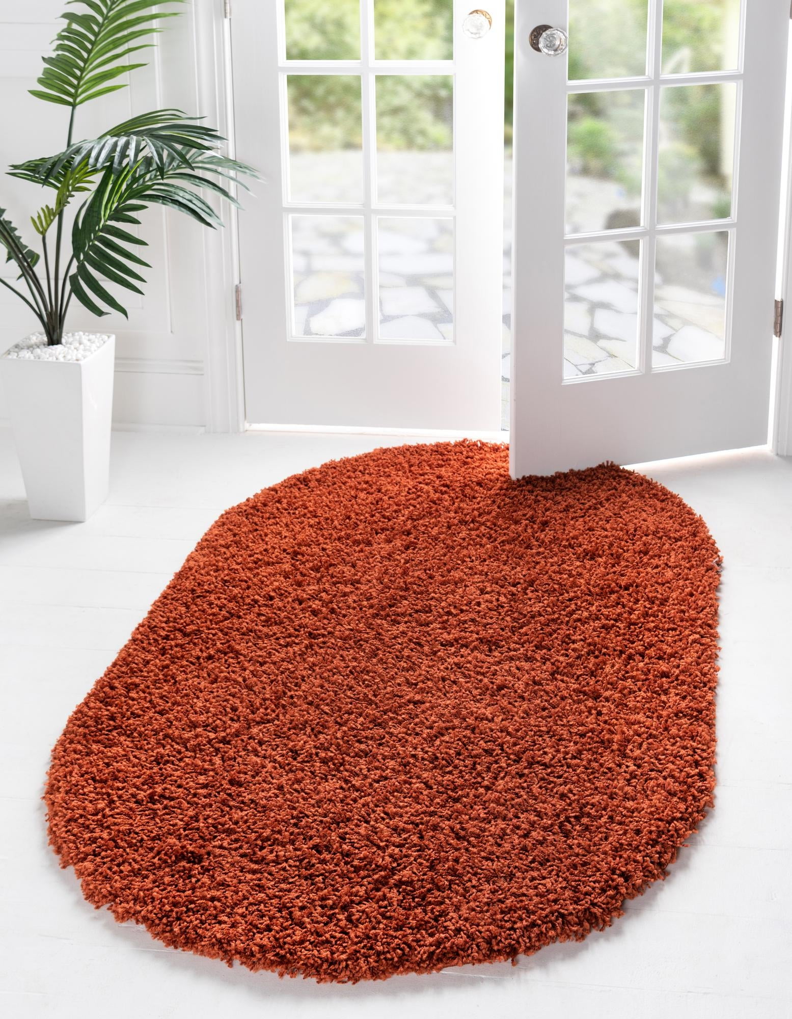 Rugs.com Solid Shag Collection Rug – 3' x 5' Oval Terracotta Shag Rug ...