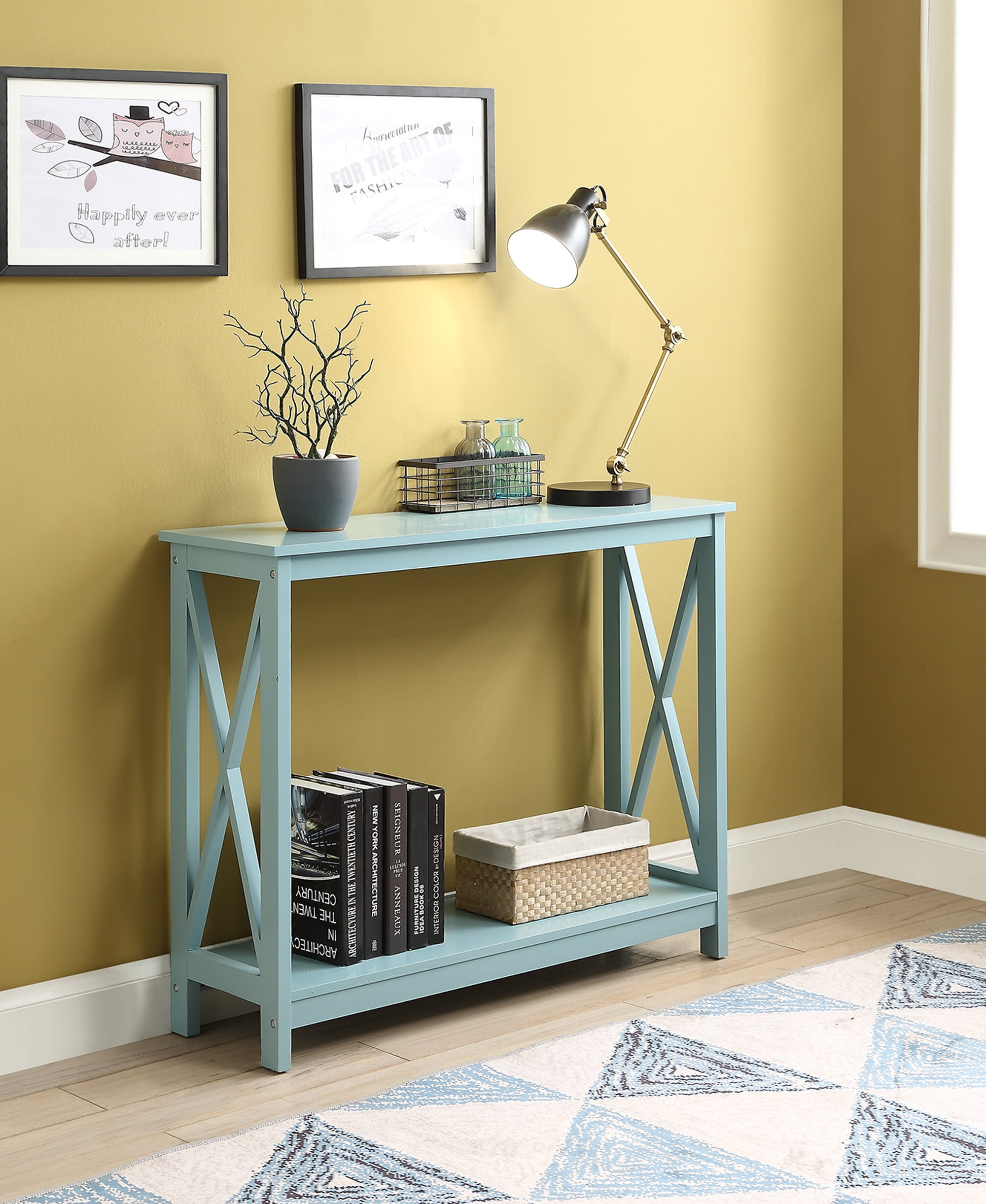 Convenience Concepts Oxford Console Table with Shelf, Sea Foam Blue ...
