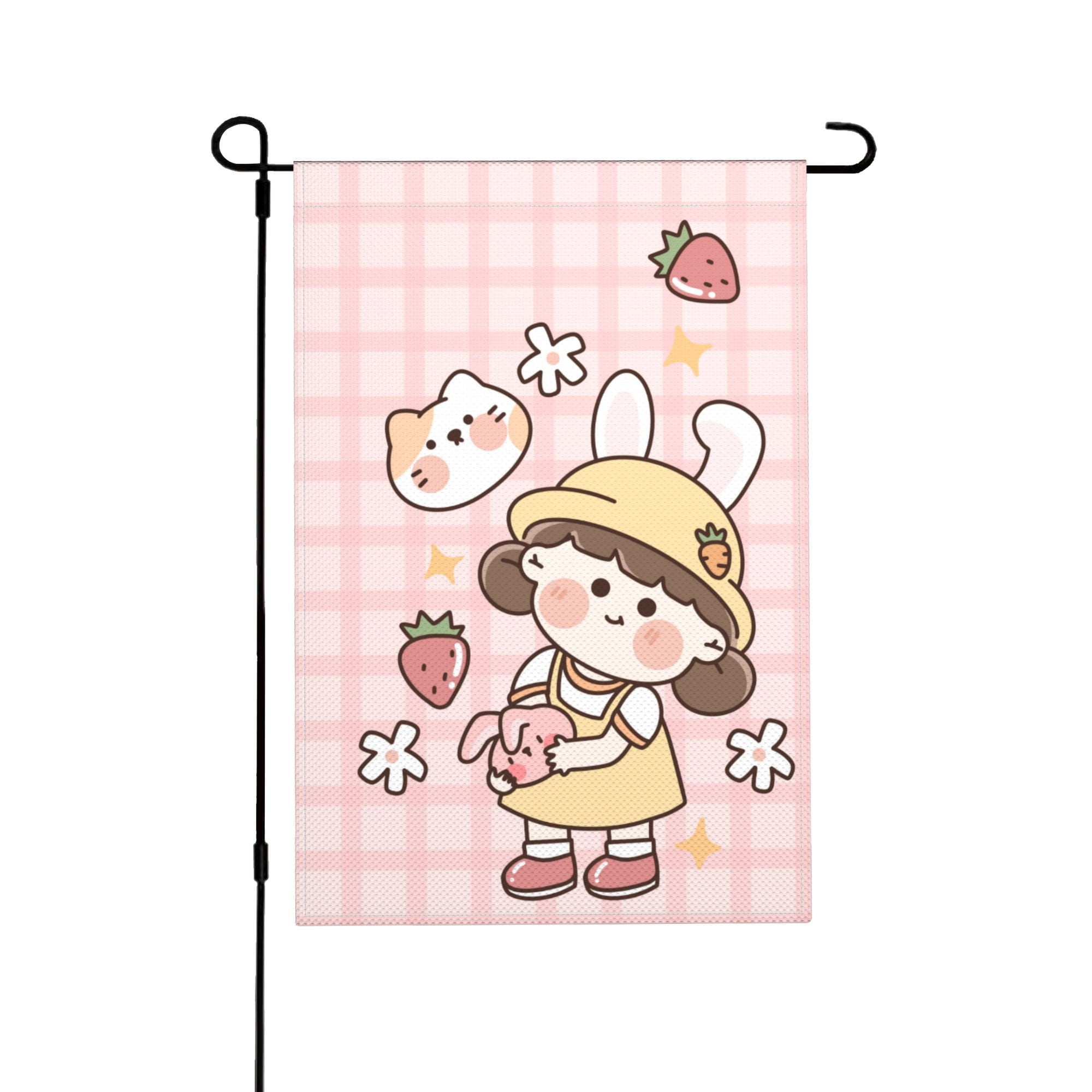 TEQUAN Cartoon Girl Cute Cat Garden Flags, 18 x 12 inch Double Sided ...