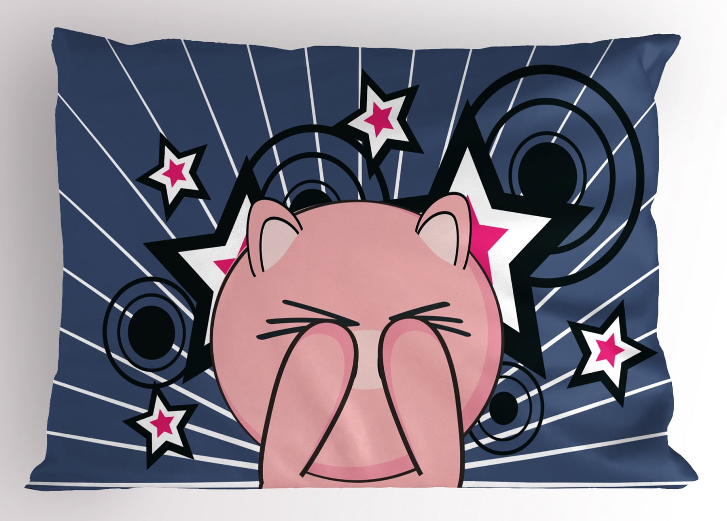 Pig Pillow Sham, Lovely Piggie Closing Eyes with Stars Background ...