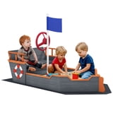 Outsunny Wooden Kids Pirate Sandbox, Outdoor Sandboat with Bench Seats ...