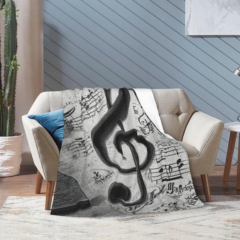 Black And White Piano Keys And Music Notes Throw Blanket for Couch Sofa ...