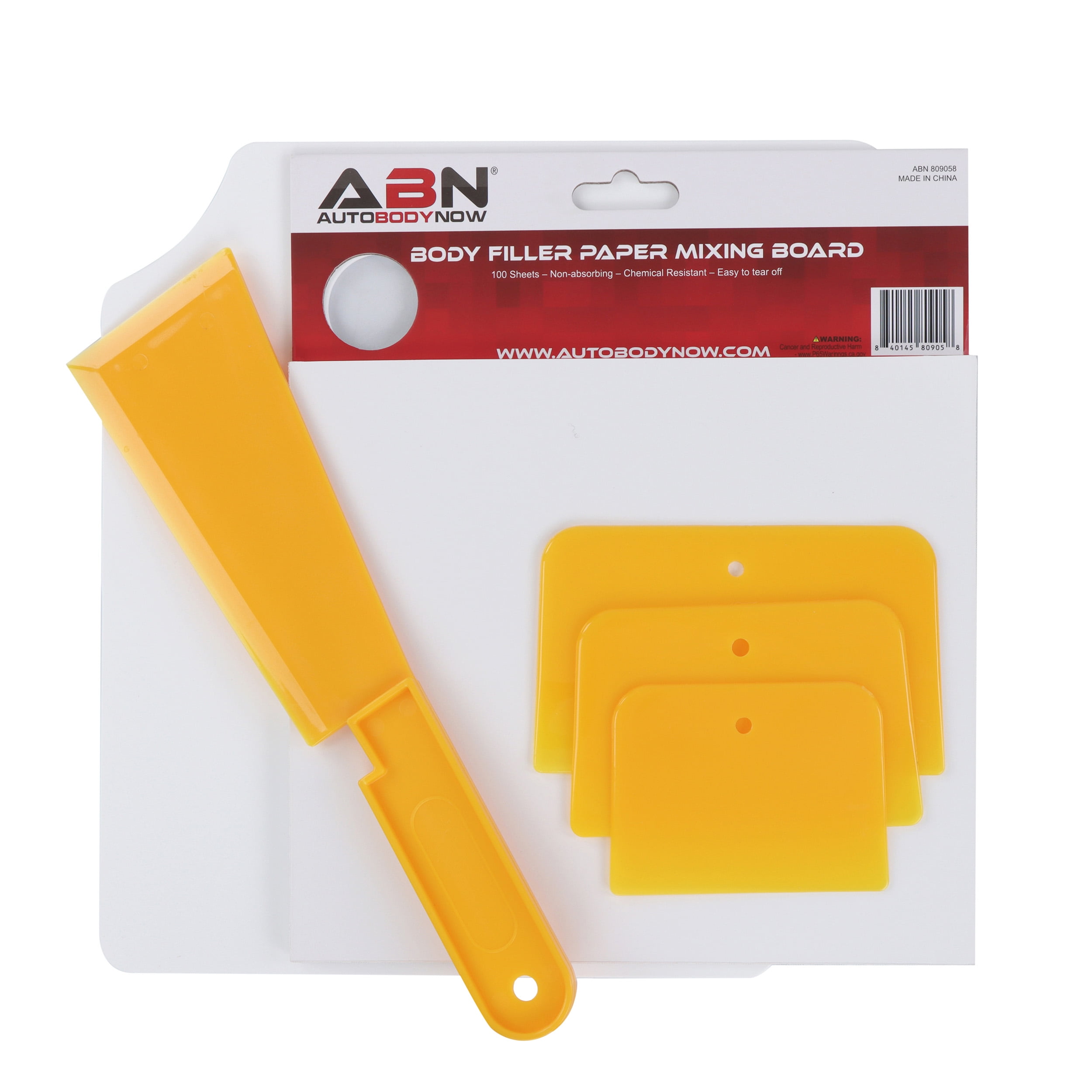 ABN Plastic Body Filler Mixing Kit - Plastic Scraper and 100 Sheets Mix ...