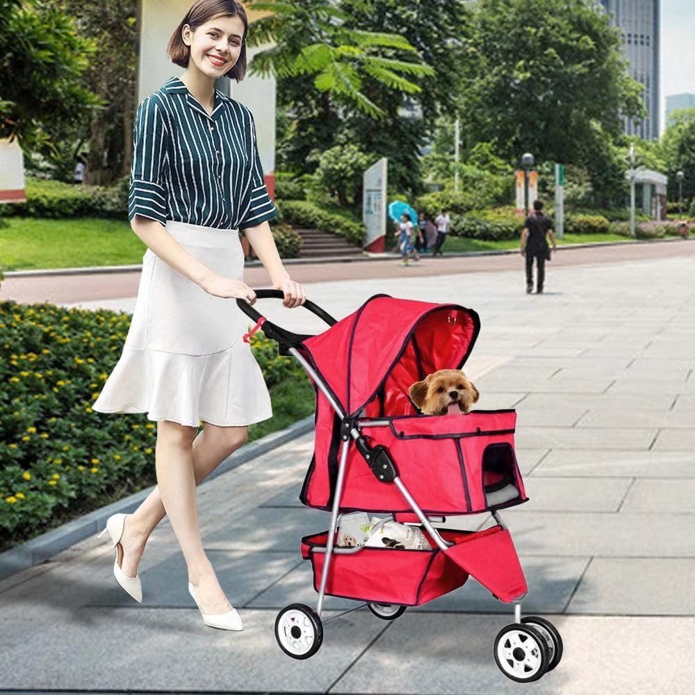 3 Wheel Dog Stroller Folding Pet Stroller Travel Dog Carriers for Small ...