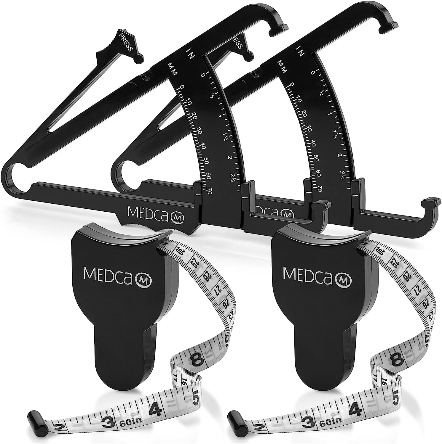 MEDca Body Tape Measure & Skinfold Caliper for Body Set Pack of 2 ...