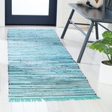 SAFAVIEH Rag Candis Striped Cotton Area Rug, Turquoise/Multi, 4' x 4 ...