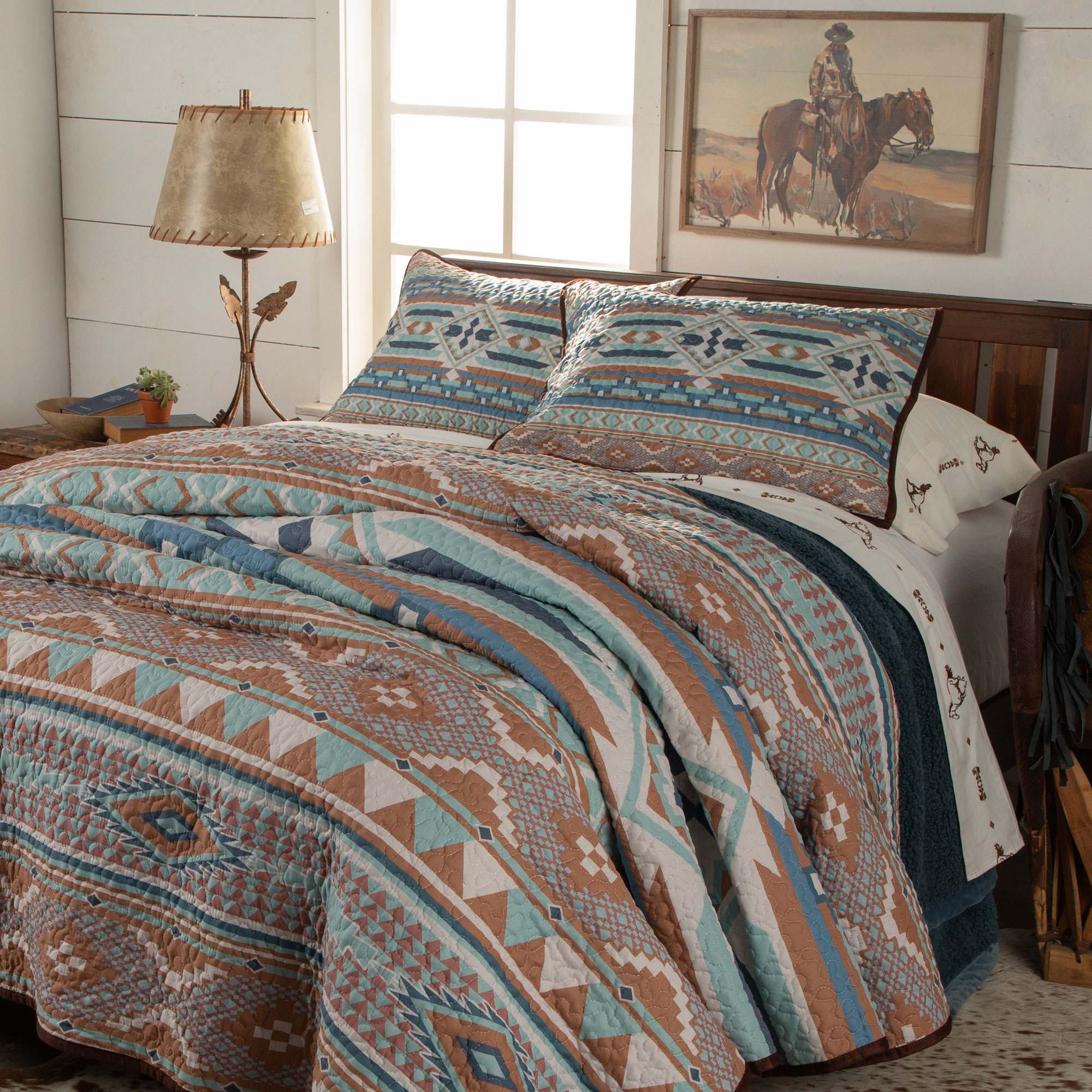 Southwest Diamond Arrow Desert Sunset Turquoise Blue Rust Tan Queen ...