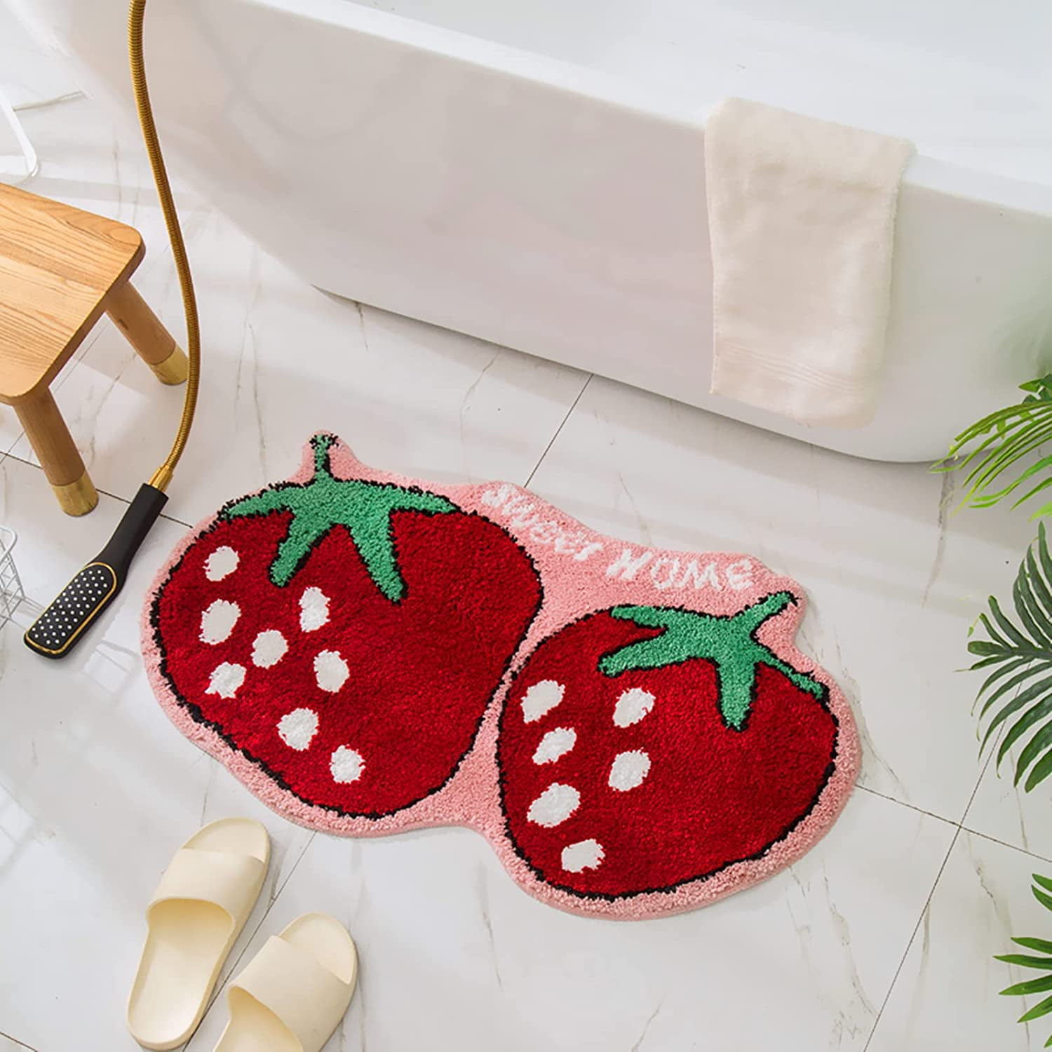 UKELER Cute Strawberry Shape Bathroom Rug for Kids Non Slip Absorbent ...