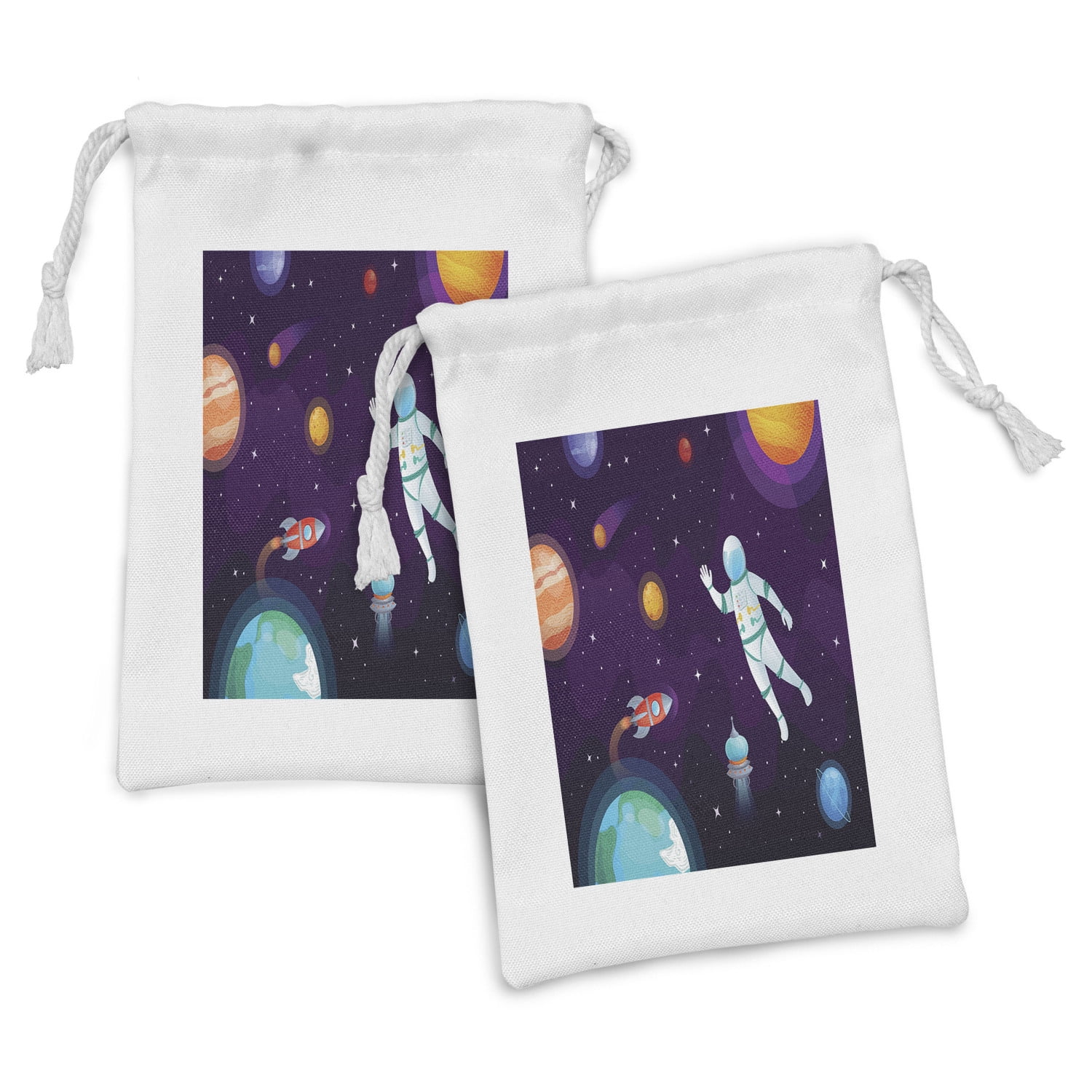 Universe Fabric Pouch Set of 2, Astronaut in Space Globe Planets Solar ...