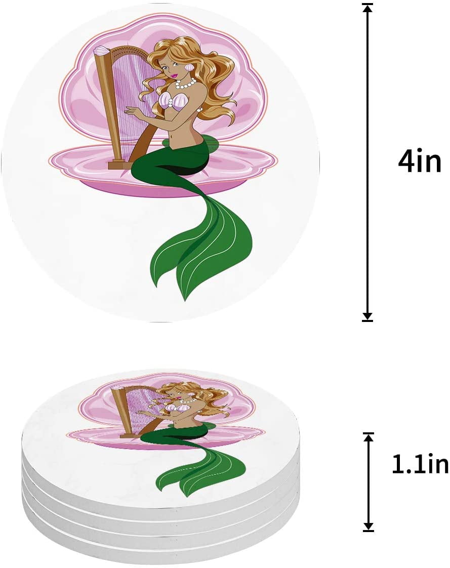 FMSHPON Nautical Theme Mermaid in Seashell Set of 8 Round Coaster for ...