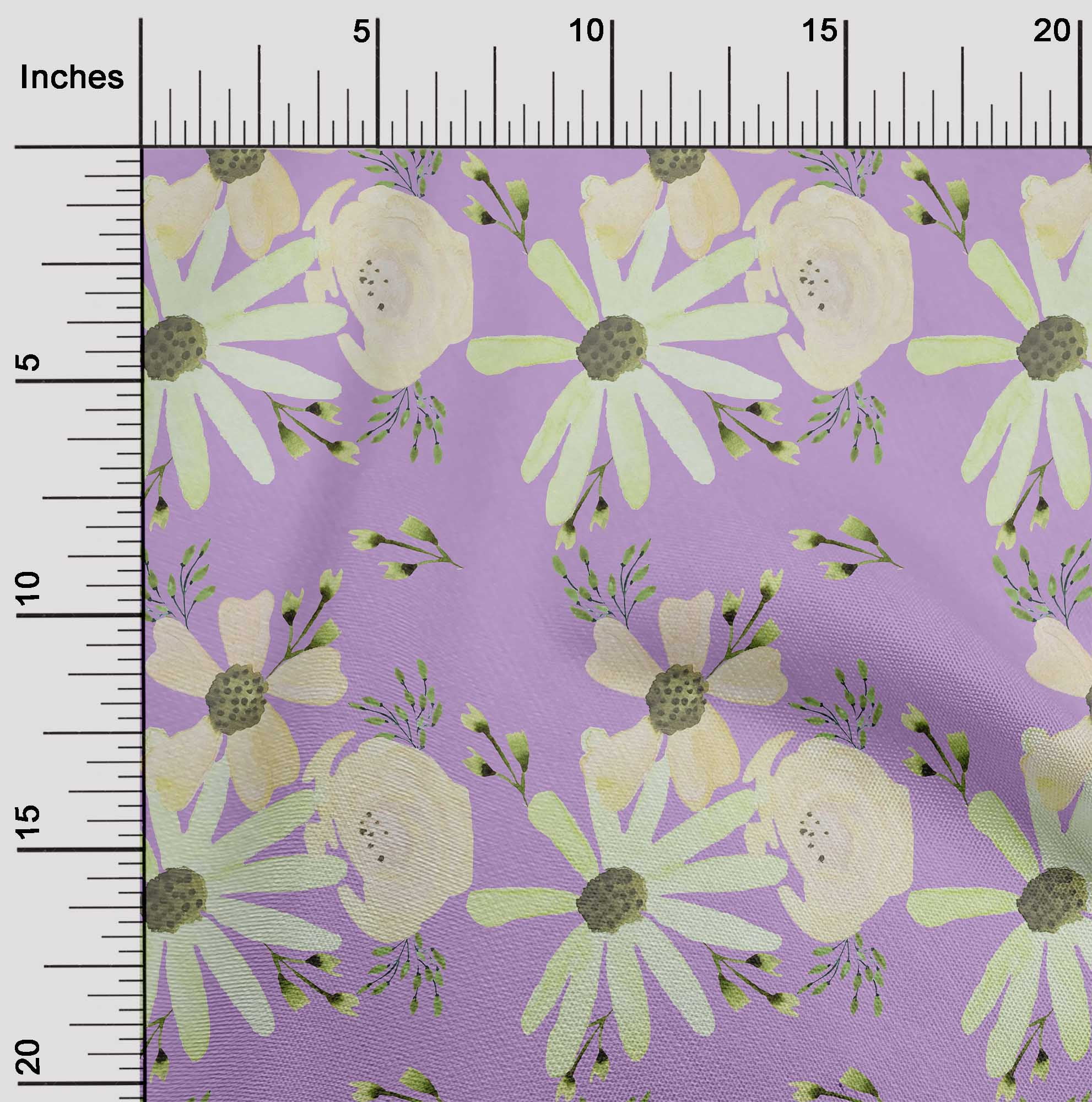 oneOone Cotton Jersey Pastel Purple Fabric Flower & Leaves Watercolor ...