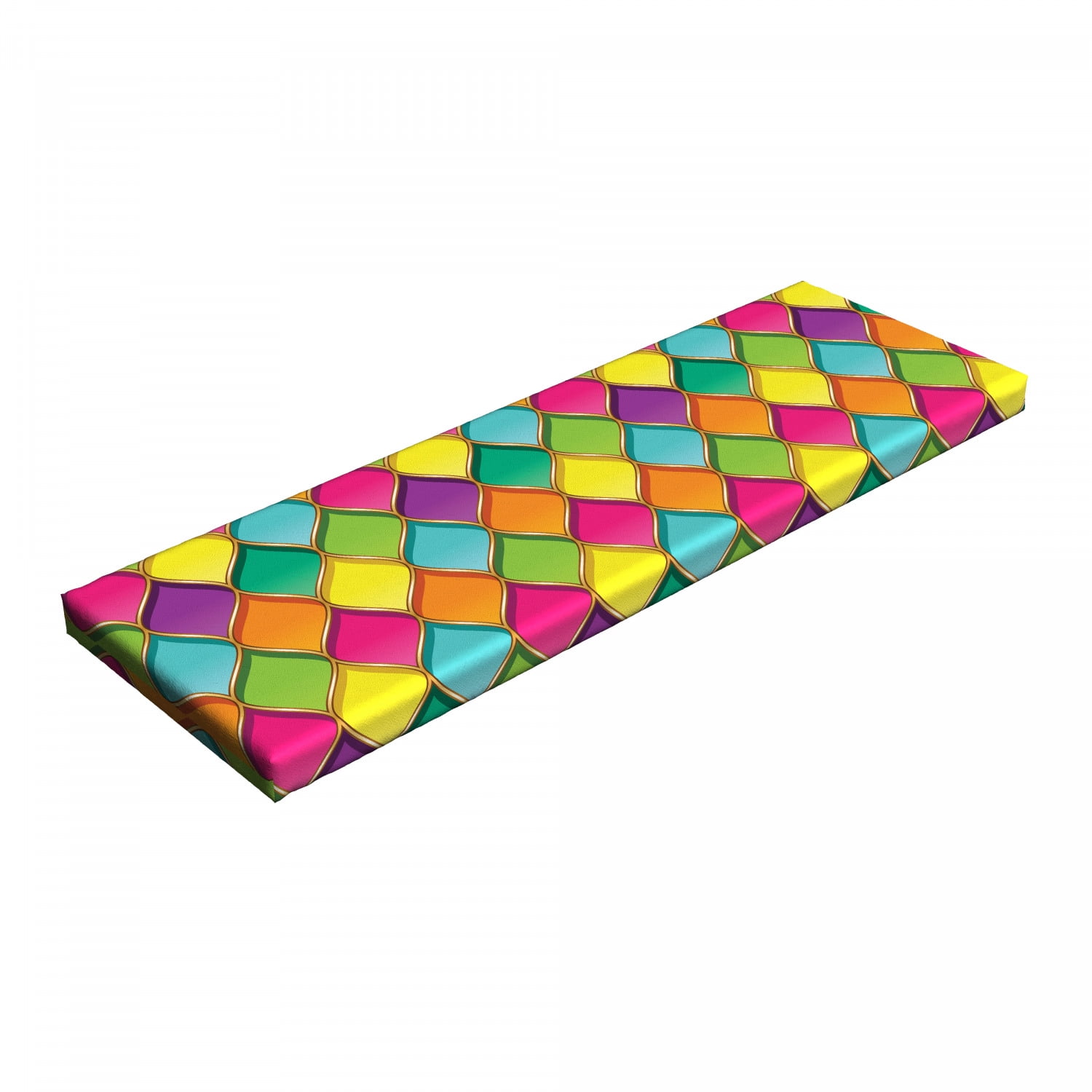 Geometric Bench Pad, Vivid Colored Stained Glass Style Pattern Wavy ...