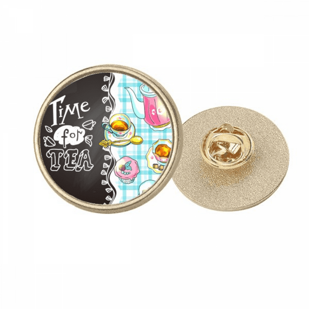 Time for tea Cupcake Teaport France Round Metal Golden Pin Brooch Clip ...