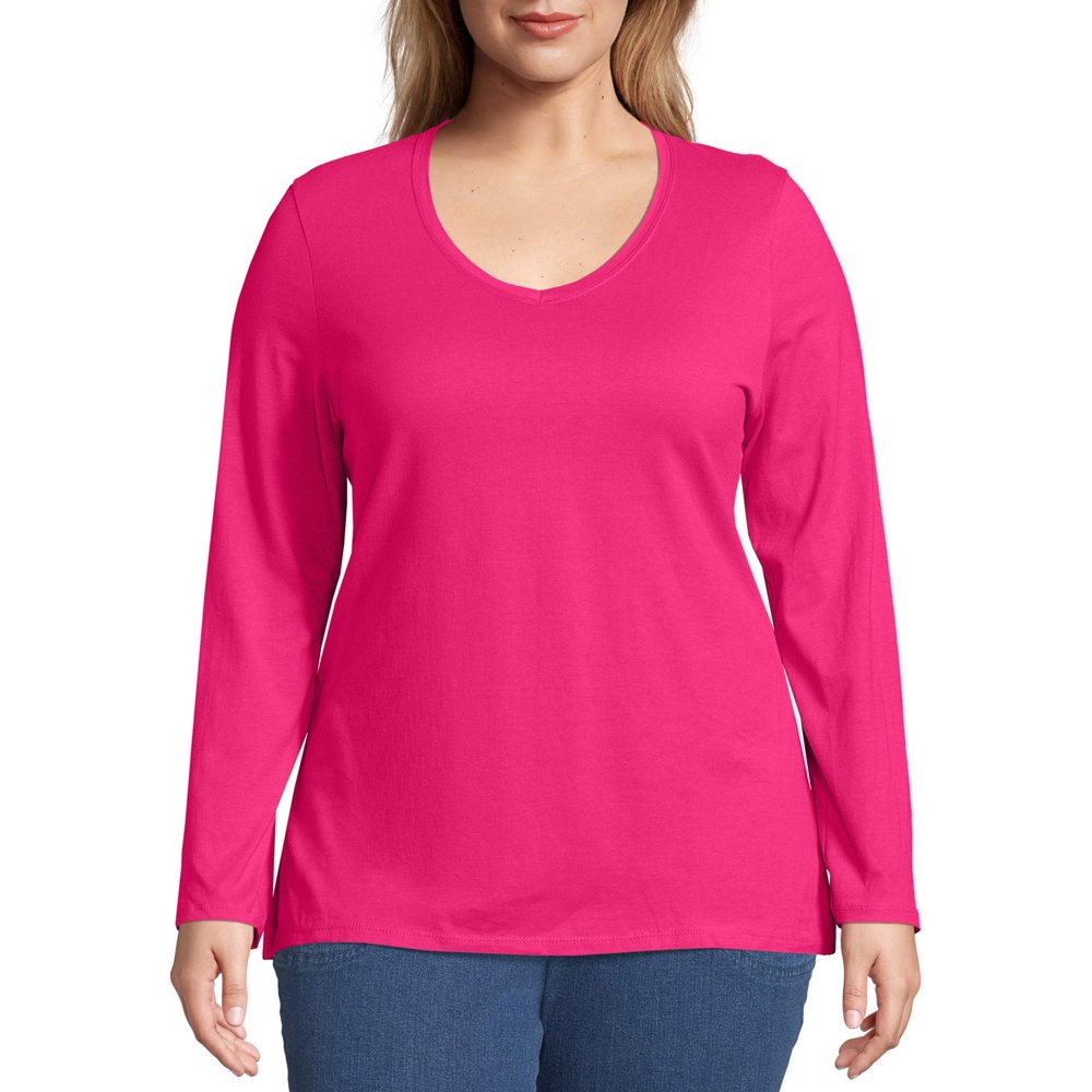 Just My Size - Just My Size Plus-Size Women's Long-Sleeve V-neck Tee ...