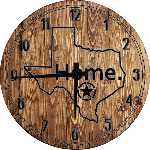 Large Wood Wall Clock 24 Inch Round State of Texas Oscar Mike Military ...