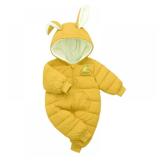 Baby Boys Girls Winter Jumpsuit Bunny Ears Hooded Zipped Velvet Rompers ...